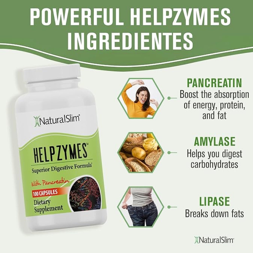 Helpzymes Enzimas Digestivas Con Pancreatina 100 Capsulas Natural Slim
